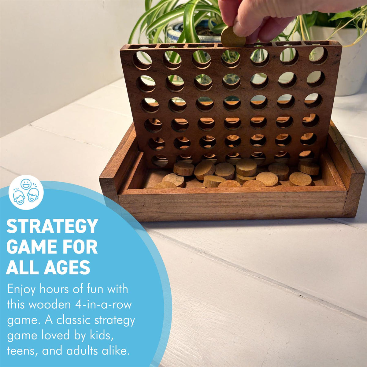 Wooden 4-in-a-Row Game – Classic Connect 4 Strategy Board Game for Kid ...
