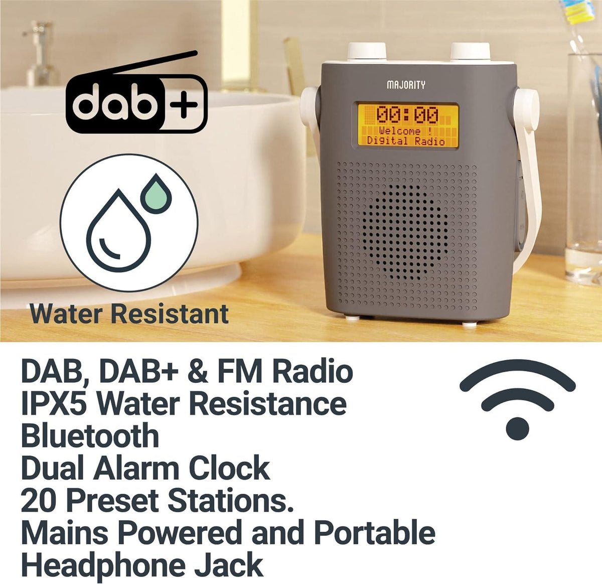Waterproof DAB Radio with Bluetooth | Portable IPX5 Shower DAB, DAB+ D ...