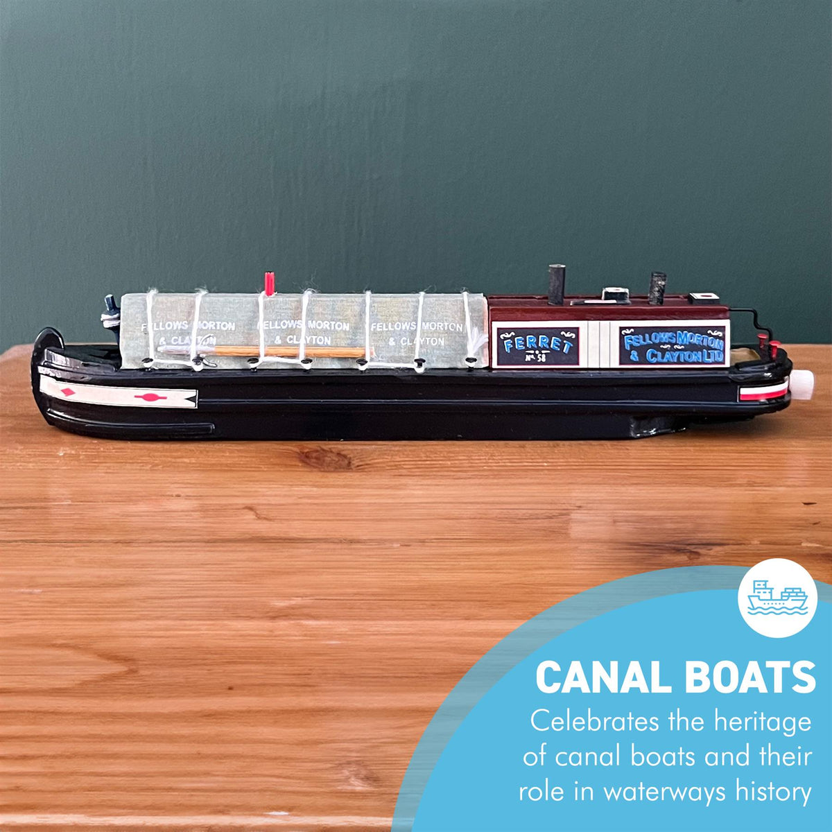 Detailed 20cm Wooden Model Canal Narrowboat Barge 'Ferret' | Fully Ass ...