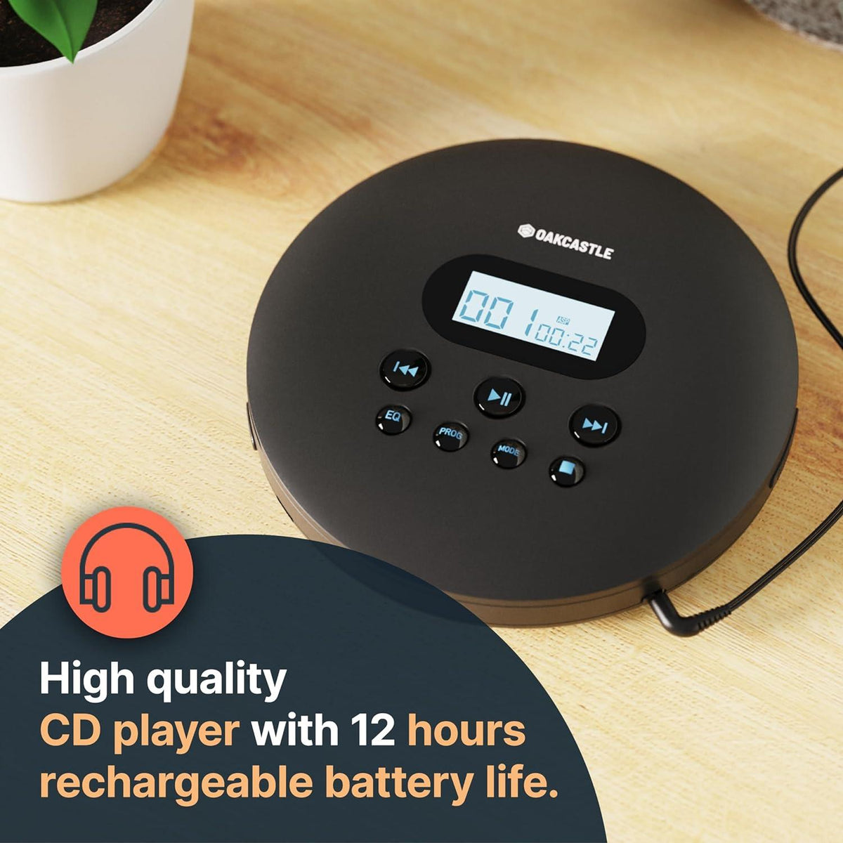 Oakcastle CD100 Rechargeable Bluetooth CD Player | 12hr Portable Playt ...
