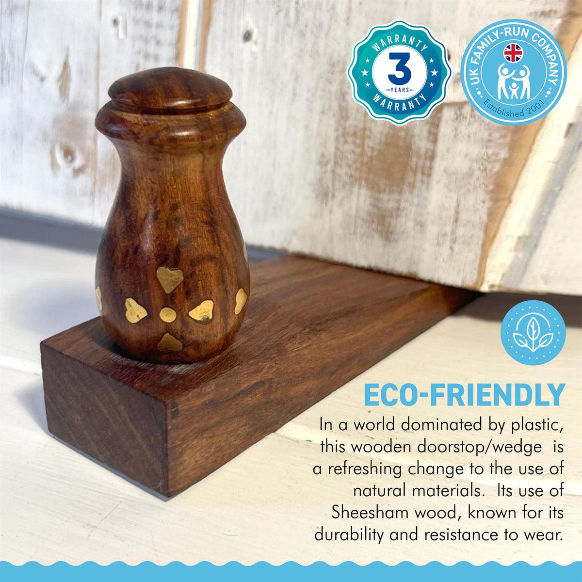 WOODEN WEDGE DOOR STOP WITH BRASS INLAID HEARTS DECORATION | Door Wedg ...