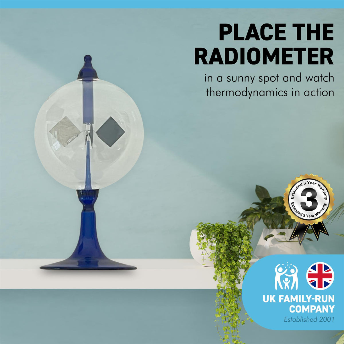 16cm high Solar Radiometer | 4 Blades rotating glass windmill Crookes ...