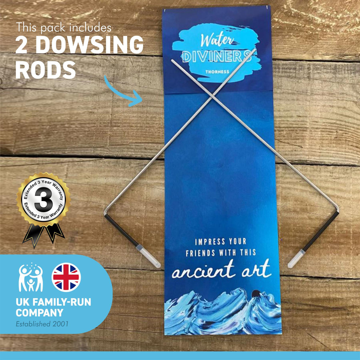 Pair of DOWSING DIVING RODS with Handles and INSTRUCTIONS for use ...