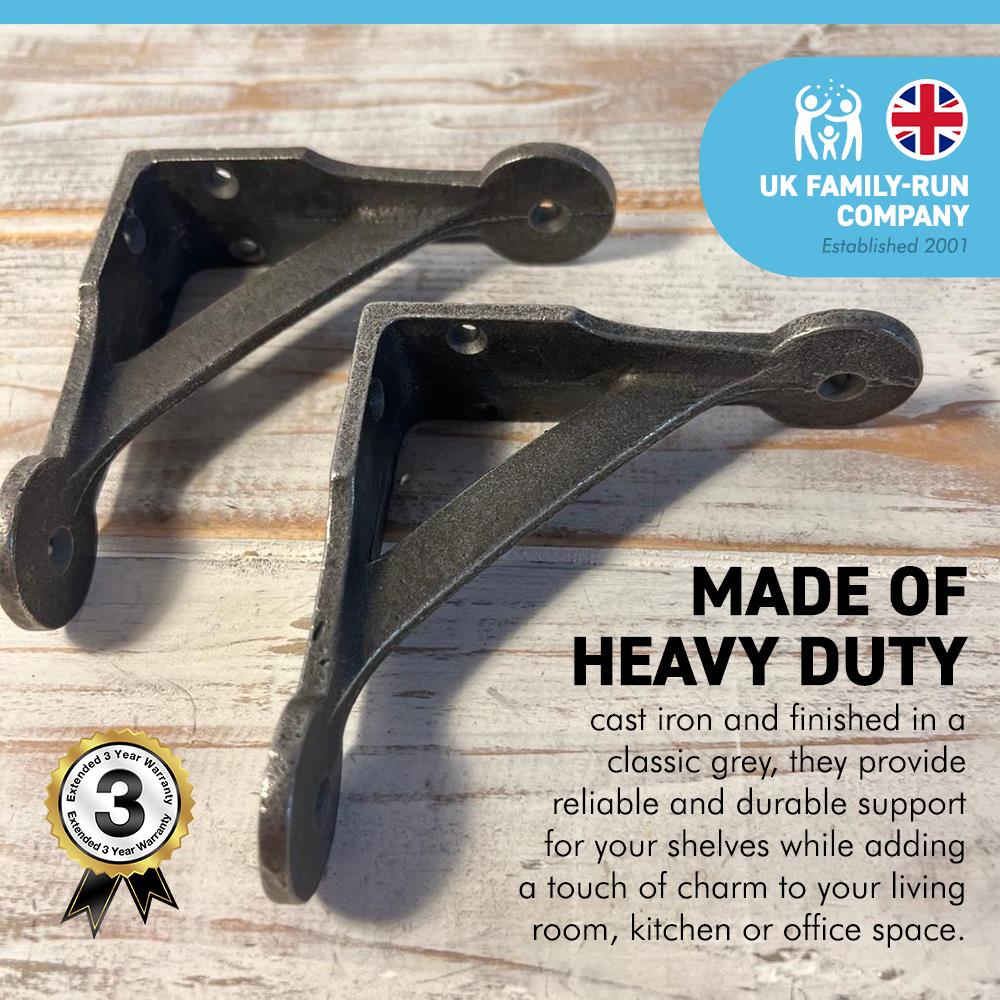 2 x GALLOWS PENNY END SHELF BRACKETS – 6 X 6 Inch Grey Cast Iron Heavy ...