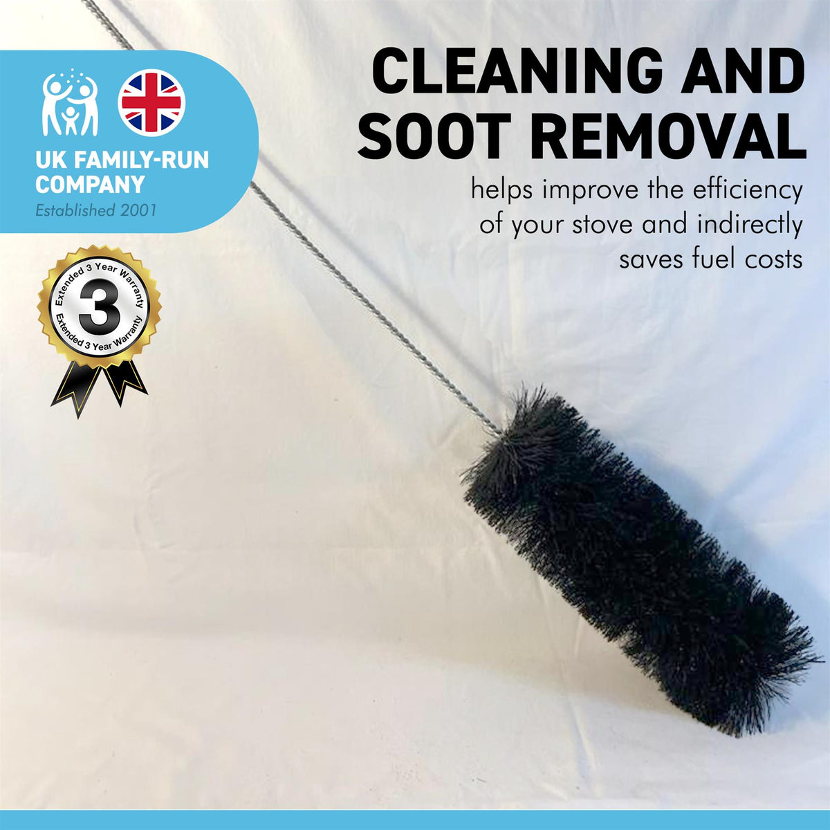 Long reach BRISTLE FLUE BRUSH 100mm diameter | Steel Wire Cylinder Pip ...