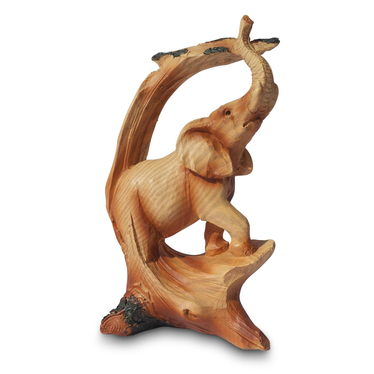 Wood effect resin Stately ELEPHANT UNDER TREE ORNAMENT – Thorness.co.uk